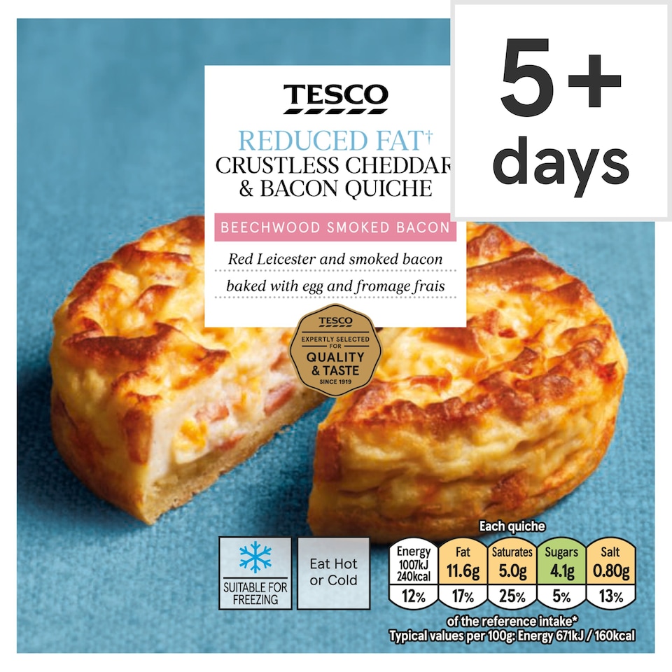 Tesco Reduced Fat Crustless Cheddar & Bacon Quiche 150G - Tesco Groceries