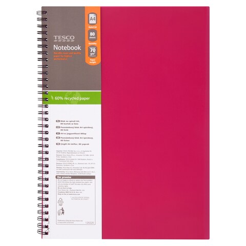 Tesco A4 Polypropylene Spiral Notebook 160 Pages - Tesco Groceries