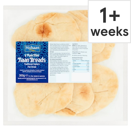 Nishaan Plain Mini Naan Breads 6 Pack 300G - Tesco Groceries
