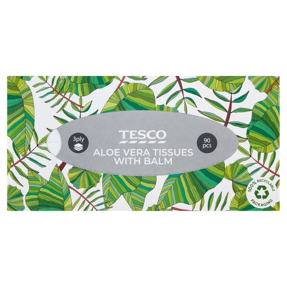Tesco Aloe Vera Tissues with Balm 3 Ply 90 pcs - Tesco Groceries