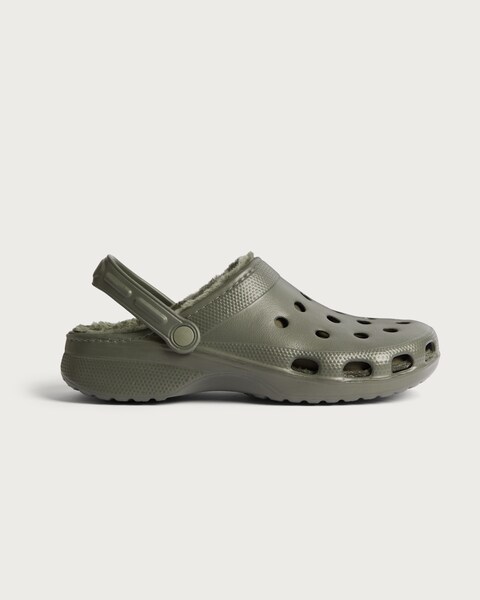 F&F Borg Lined Slip On Clogs in Khaki - Tesco Groceries