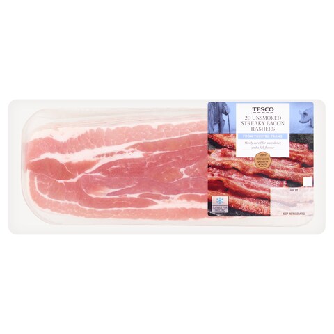 TESCO 20 UNSMOKED STREAKY BACON RASHERS 500G - Tesco Groceries