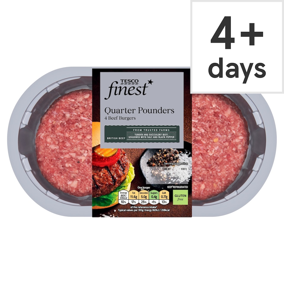 Tesco Finest Quarter Pounders 4 Beef Burgers 454g - Tesco Groceries