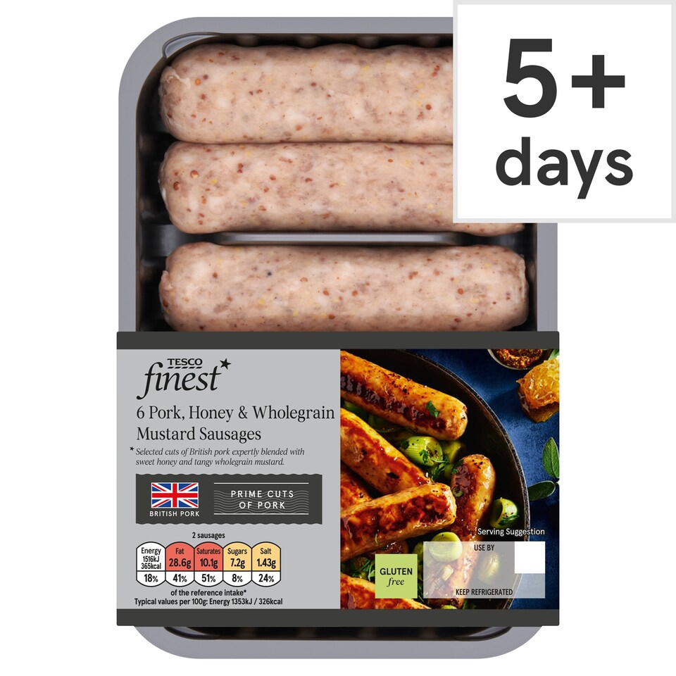 Tesco Finest 6 Pork, Honey & Wholegrain Mustard Sausages 400g - Tesco ...