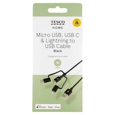 Tesco Home Black kábel Micro USB, USB-C, Lightning/USB 1 m - Tesco ...
