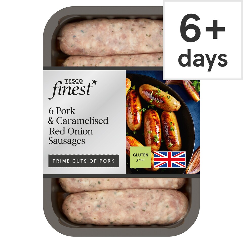 Tesco Finest 6 Pork & Caramelised Red Onion Sausages 400G - Tesco Groceries