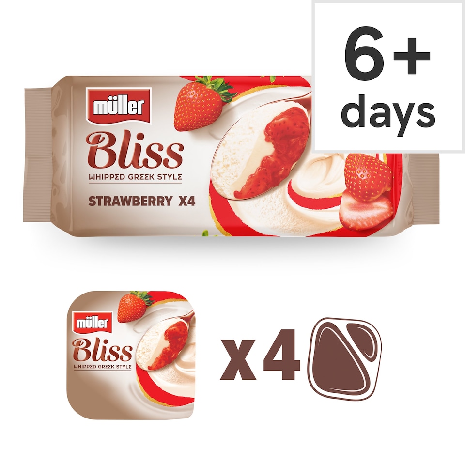 Muller Bliss Strawberry Greek Style Yogurt 4X105g - Tesco Groceries