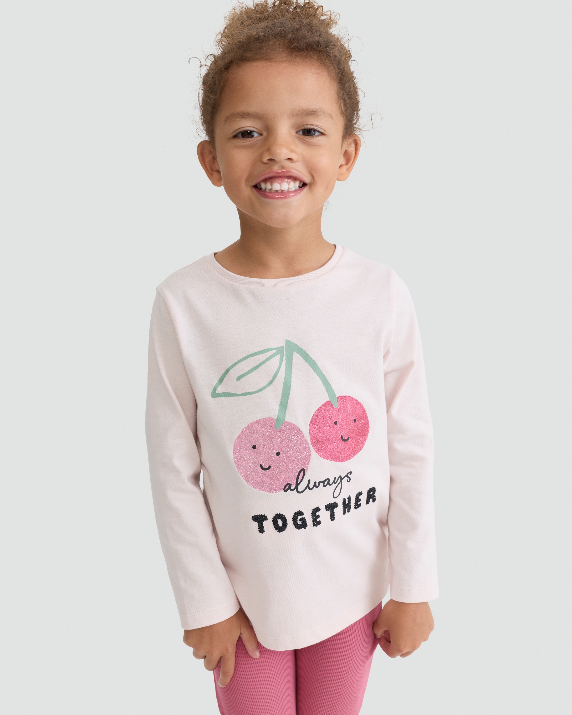 F&F Girls 3-Pack Pure Cotton Cherry Printed Long Sleeved Tops in Multi ...