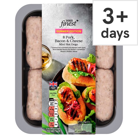 Tesco Finest 8 Pork, Bacon & Cheese Mini Hot Dogs 360g - Tesco Groceries