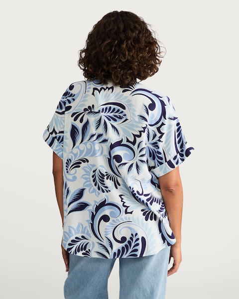 F&F Floral V-Neck Top with Linen in Multi Blue - Tesco Groceries