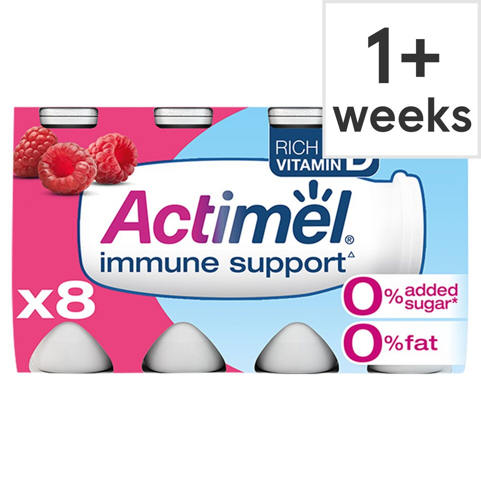 Actimel Raspberry Fat Free Immunity Live Yoghurt Drink Multipack 8X100g ...