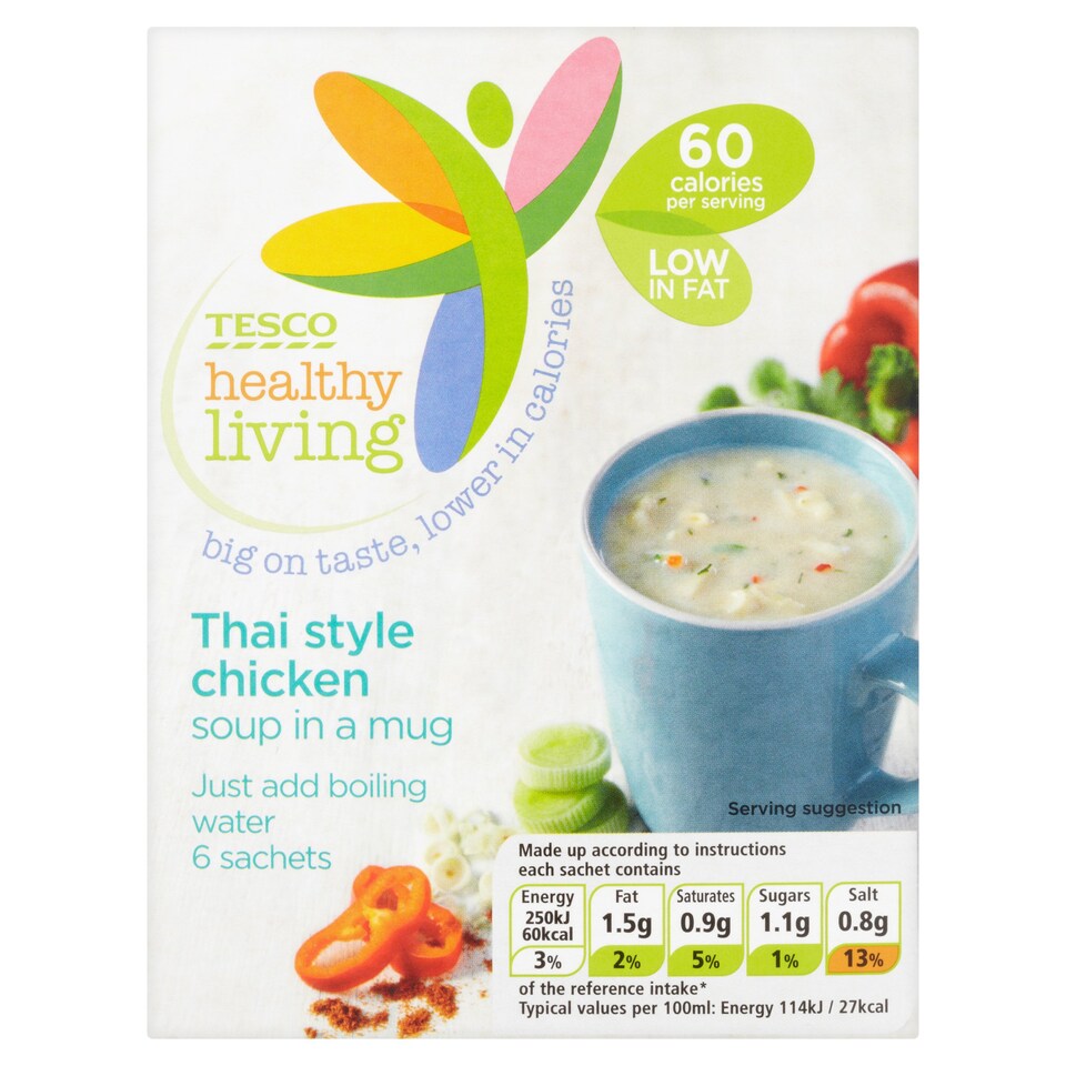 Tesco Healthy Living Thai Chicken Soup In A Mug 6 Pack 90G - Tesco ...
