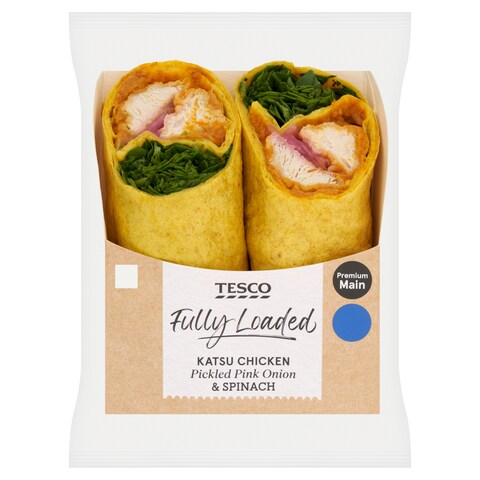 Tesco Fully Loaded Katsu Chicken, Pickled Pink Onions & Spinach Wrap ...