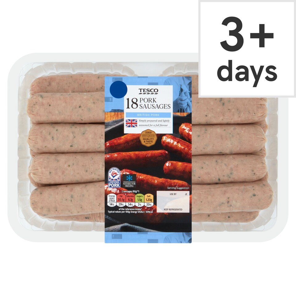 Tesco 18 Pork Sausages 1.022Kg - Tesco Groceries