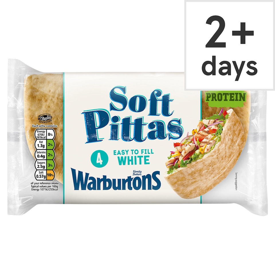 Warburtons 4 Soft White Pittas - Tesco Groceries