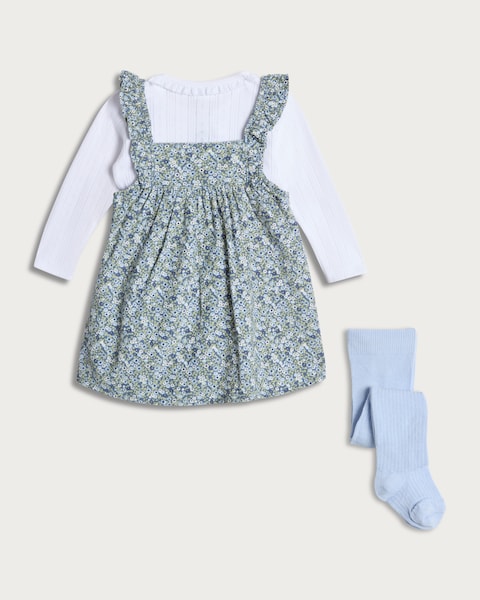 F&F Baby 2-Piece Pure Cotton Cord Floral Print Pinny Set in Blue ...