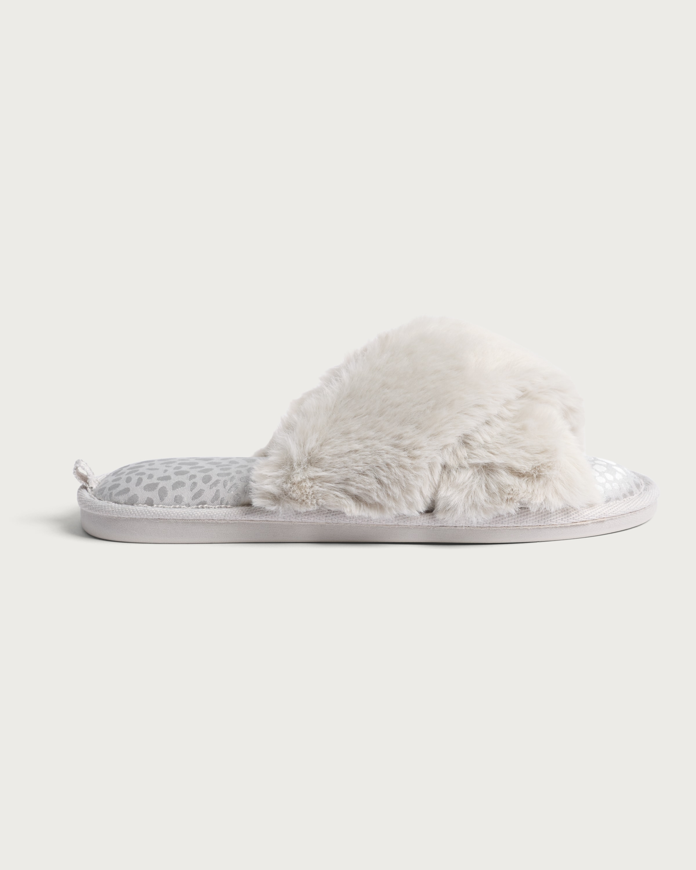 F&F Faux Fur Crossover Slippers in Grey - Tesco Groceries