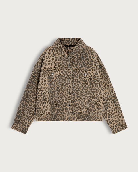 F&F Leopard Print Denim Jacket in Multi Brown - Tesco Groceries