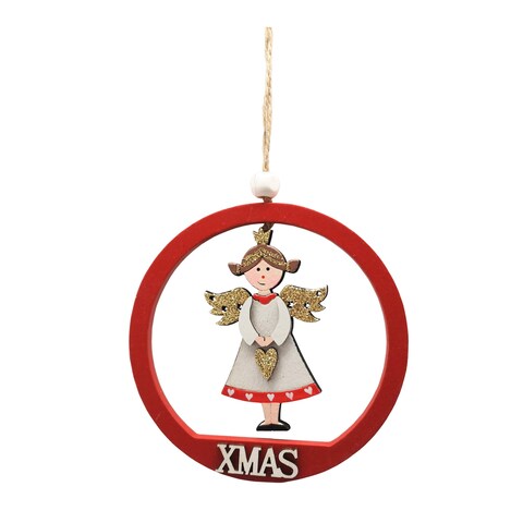 Christmas red round with angel in white hang deco 10*10*0.5cm - Tesco ...