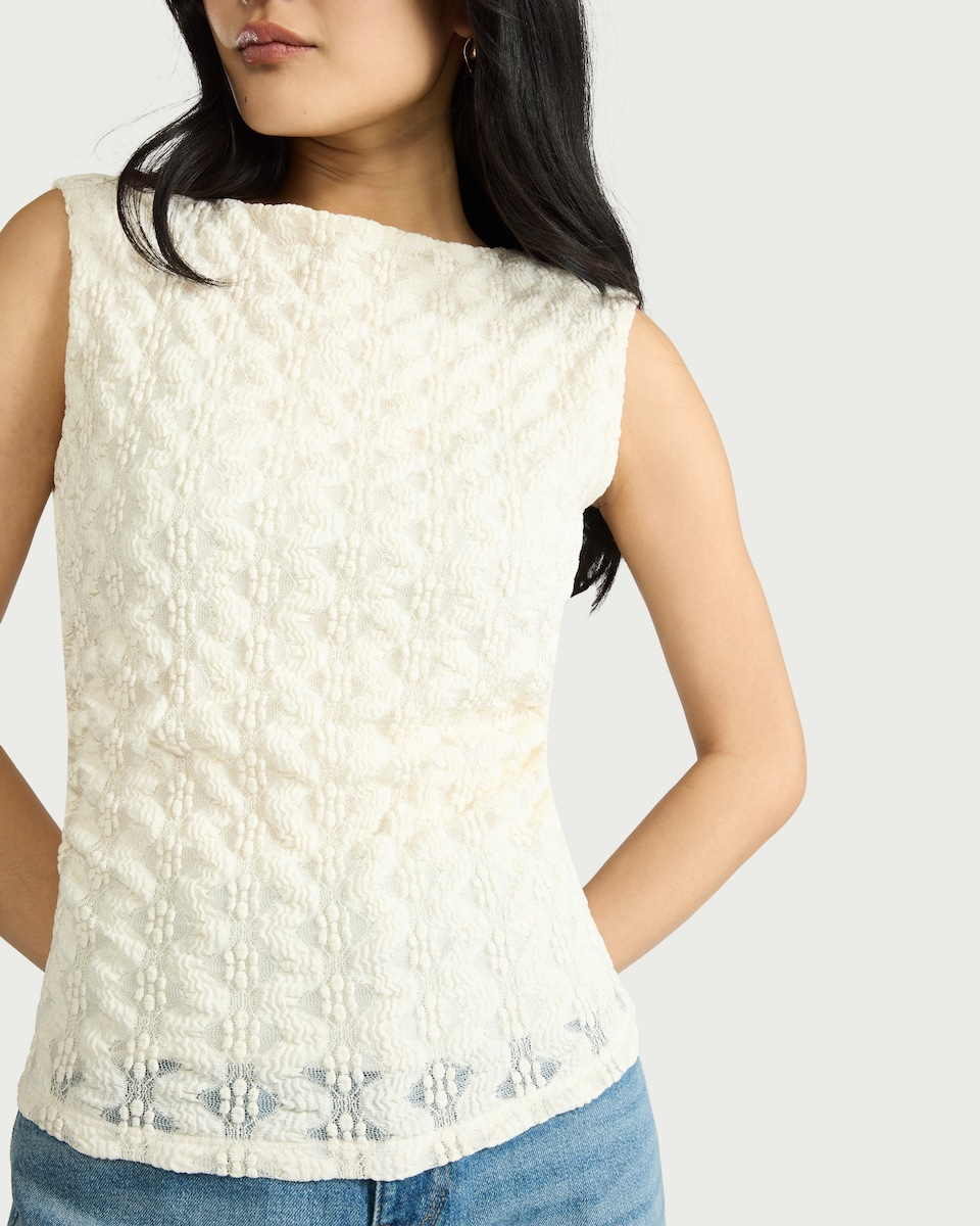 F&F Textured Lace Co-ord Top in Cream - Tesco Groceries