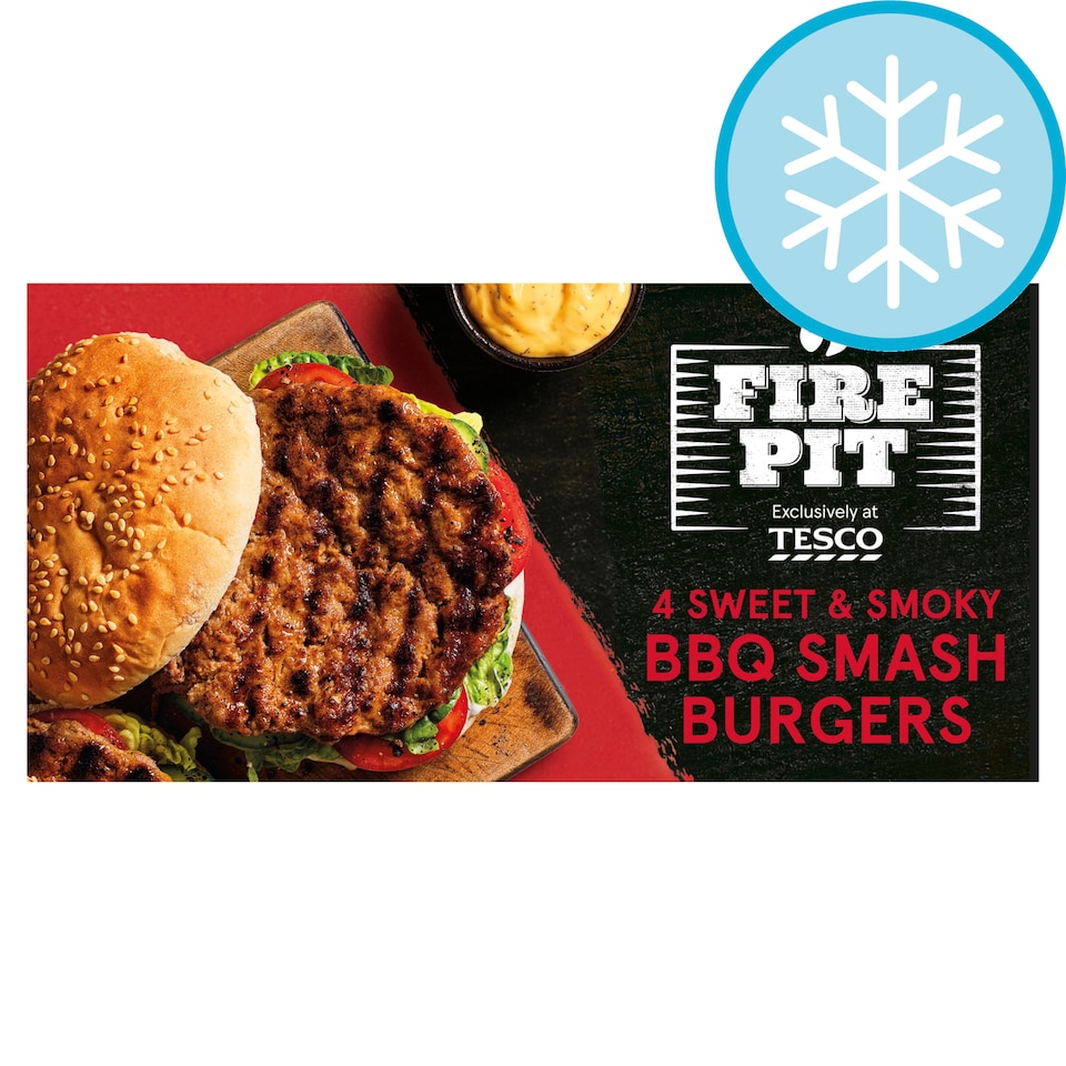 Tesco Fire Pit 4 Sweet & Smoky Smash Burgers 340g - Tesco Groceries