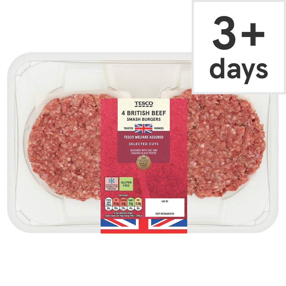 Tesco 4 Smash Burger 340g - Tesco Groceries