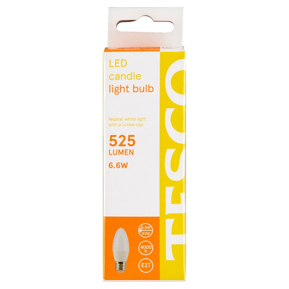 LED candle light bulb C37 E27 6.6W neutral white - Tesco Groceries
