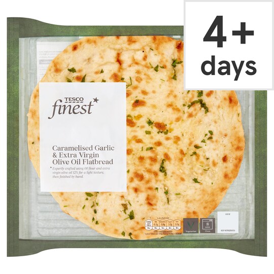 Tesco Finest Garlic & Extra Virgin Olive Oil Flatbread 200G - Tesco ...