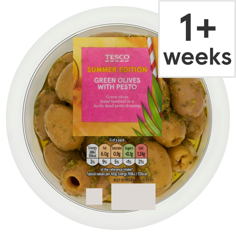 Tesco Green Olives with Pesto 140g - Tesco Groceries