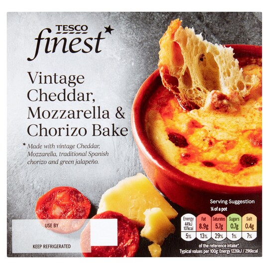 Tesco Finest Cheddar Mozzarella & Chorizo Bake 150G - Tesco Groceries