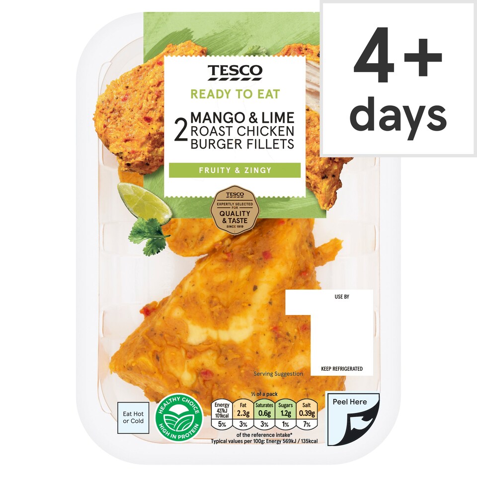 Tesco 2 Mango & Lime Roast Chicken Burger Fillets 150g - Tesco Groceries