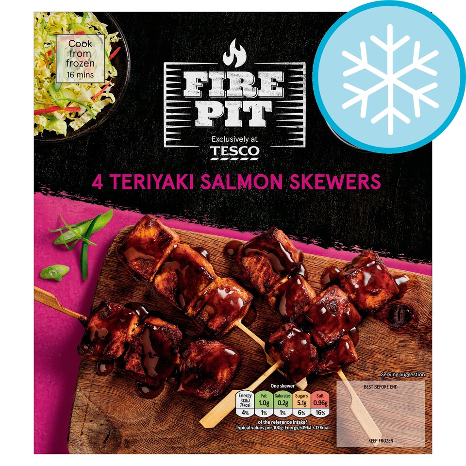 Tesco Firepit 4 Teriyaki Salmon Skewers 250g - Tesco Groceries