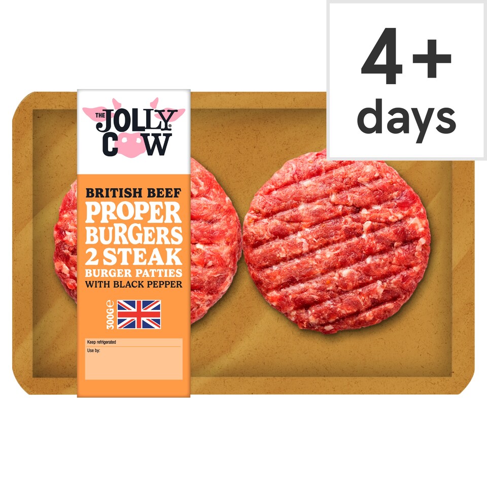 The Jolly Cow 2 Steak Burgers With Pepper 300G - Tesco Groceries