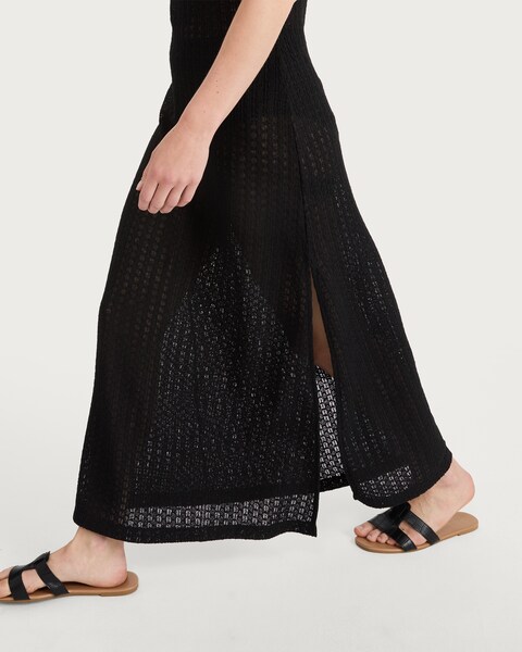 F&F Sleeveless Textured Maxi Beach Dress with Cotton in Black - Tesco ...