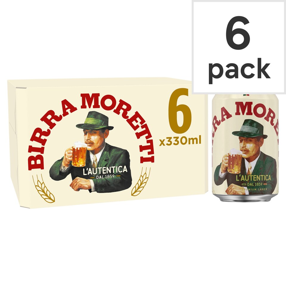Birra Moretti Premium Lager Beer Can 6x330ml - Tesco Groceries