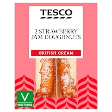 Tesco Fresh Cream Strawberry Jam Doughnut 2 Pack - Tesco Groceries