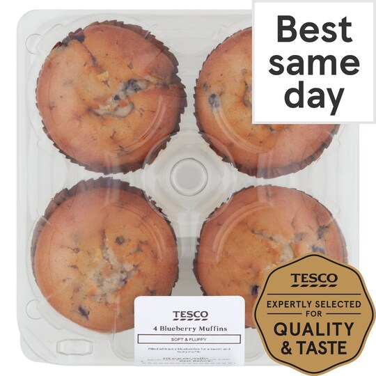 Blueberry Muffins 4 Pack - Tesco Groceries