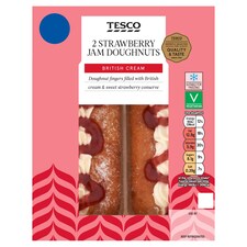 Tesco 2 Cream & Strawberry Jam Doughnuts - Tesco Groceries
