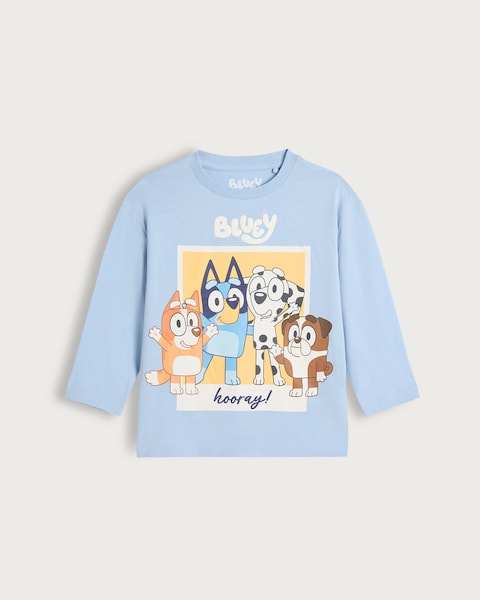 Bluey Pure Cotton Hooray Slogan Long Sleeved Top in Blue - Tesco Groceries