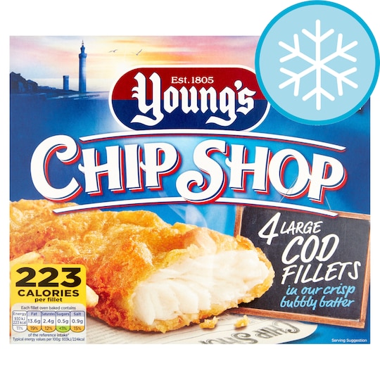 Youngs Chip Shop 4 Large Cod Fillets 440G - Tesco Groceries