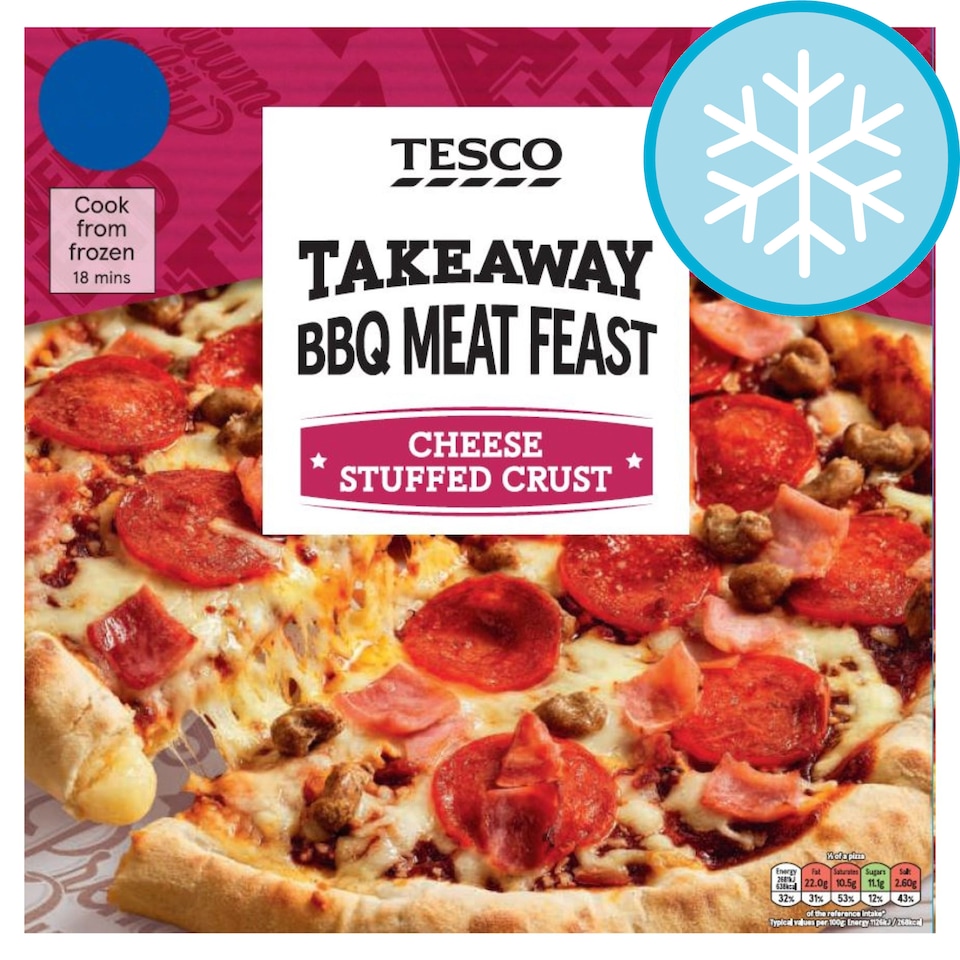 Tesco Takeaway BBQ Meat Feast Cheese Stuffed Crust Pizza 475g - Tesco ...