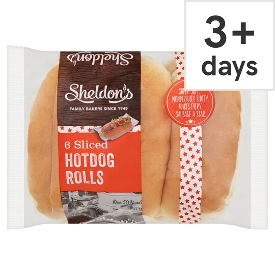 Sheldons 6 Pack Sliced Hot Dog Rolls - Tesco Groceries