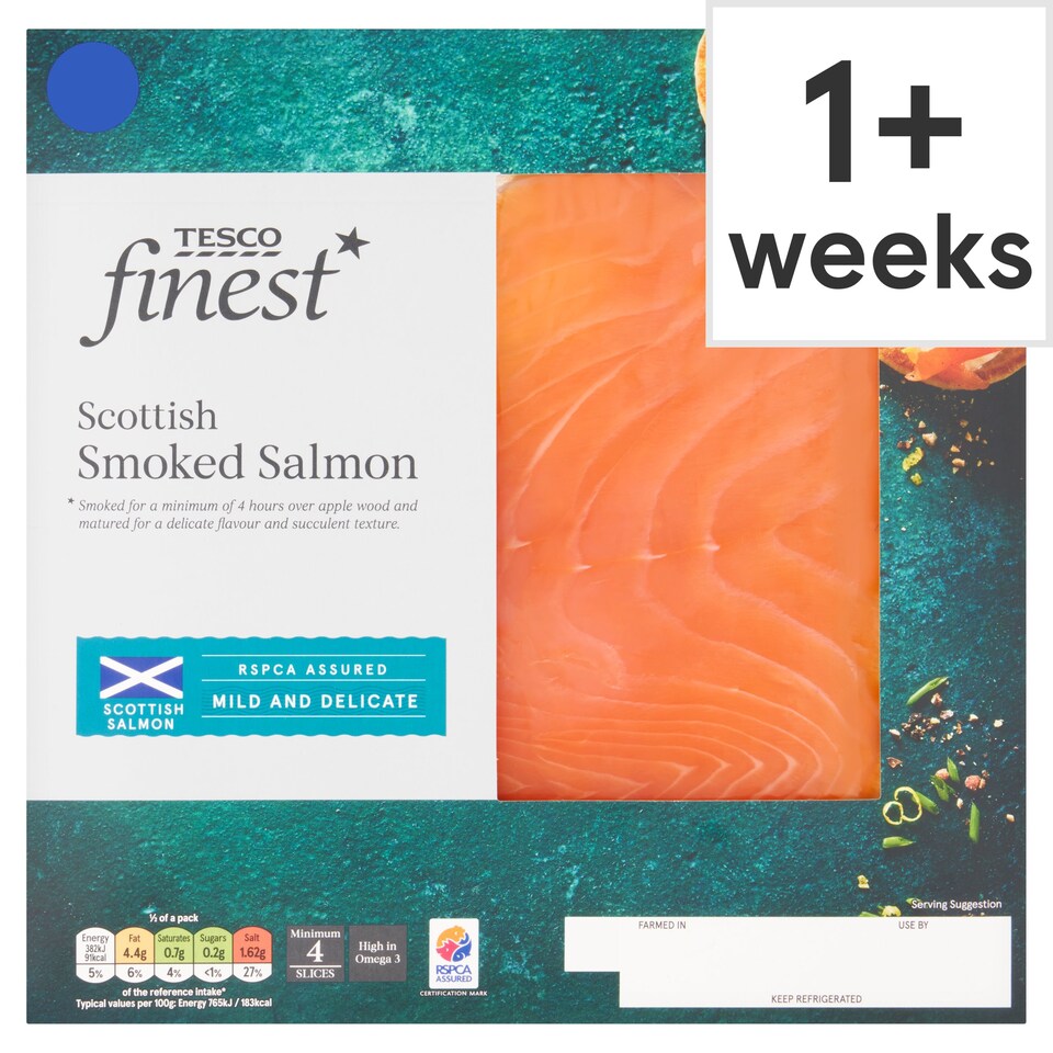 Tesco Finest Scottish Smoked Salmon Mild and Delicate 100g - Tesco ...