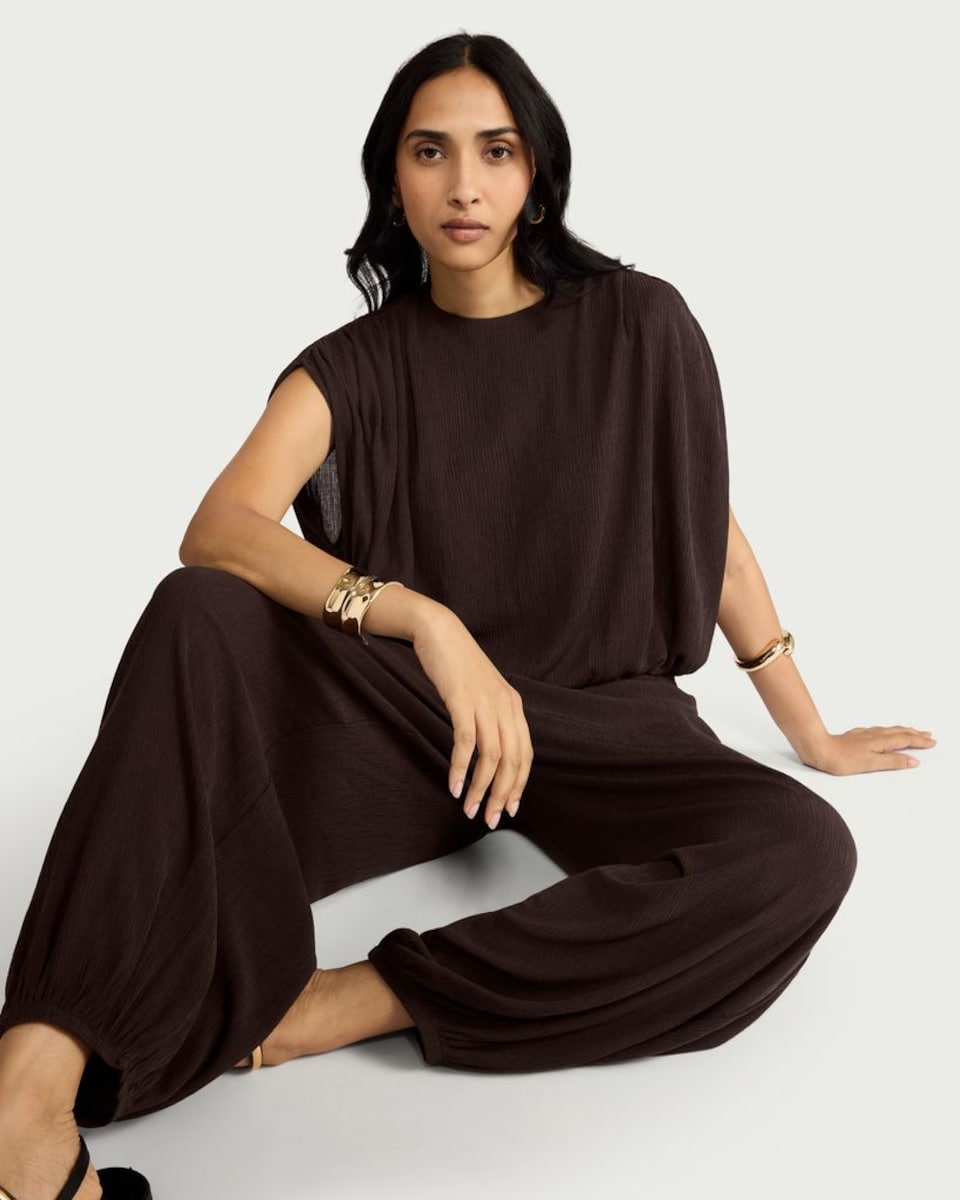 F&F Textured Elasticated Cuff Balloon Co-ord Trousers in Chocolate ...