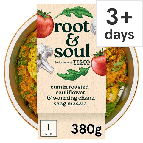 Root & Soul Cumin roasted cauliflower & warming Chana Saag Masala 380g ...
