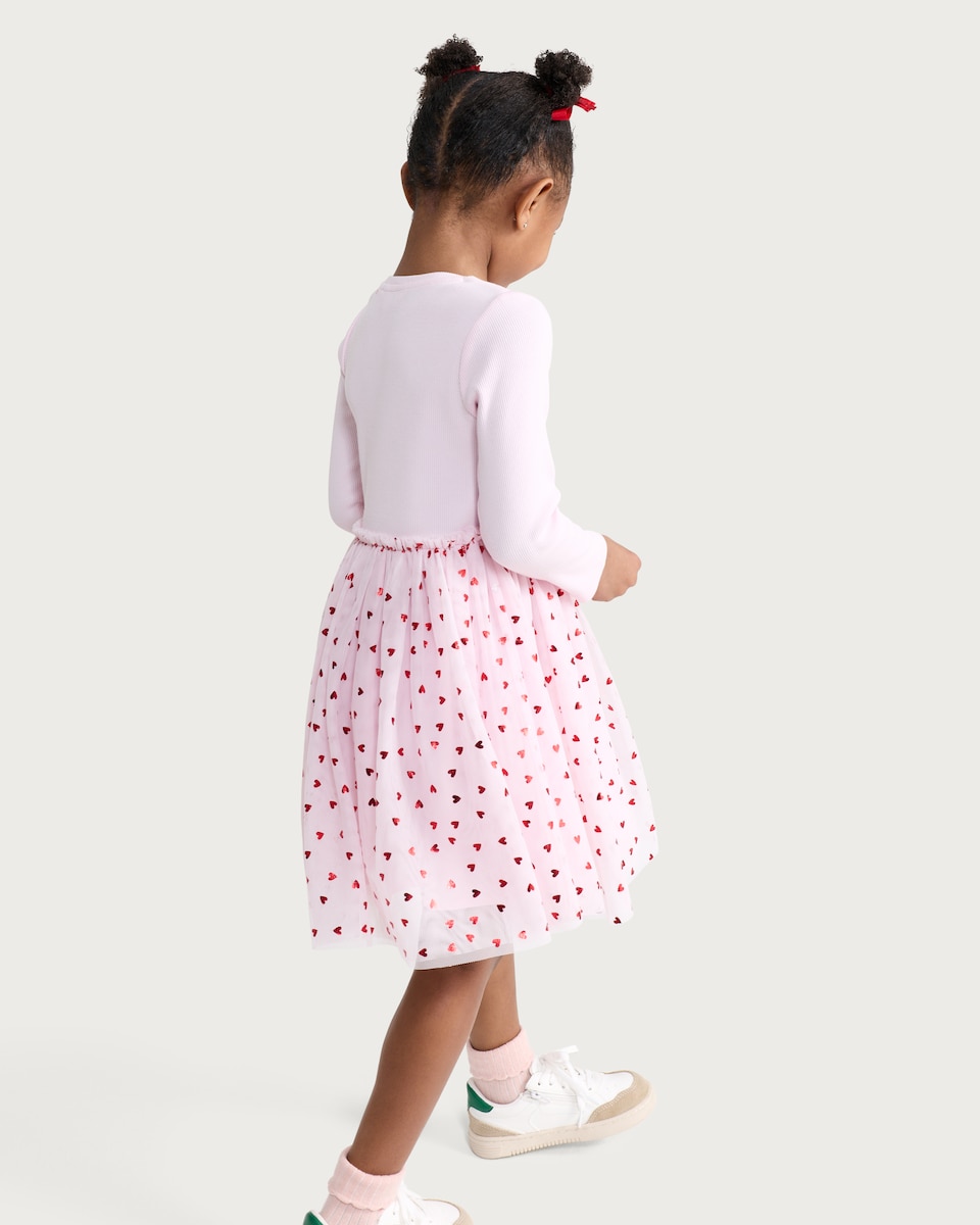 F&F Girls Heart Print Long Sleeved Dress in Pink - Tesco Groceries