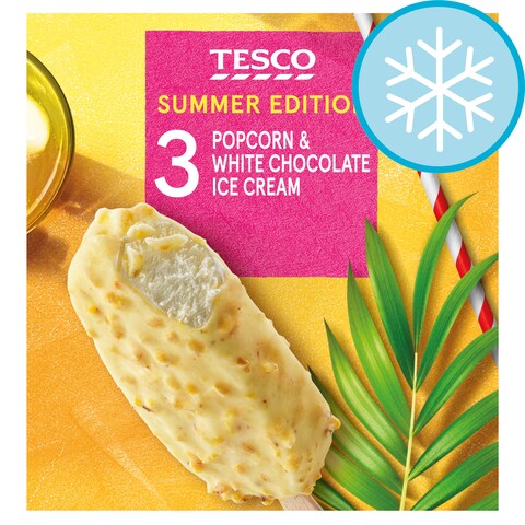 Tesco Popcorn & White Chocolate Ice Cream Sticks 3x90ml - Tesco Groceries