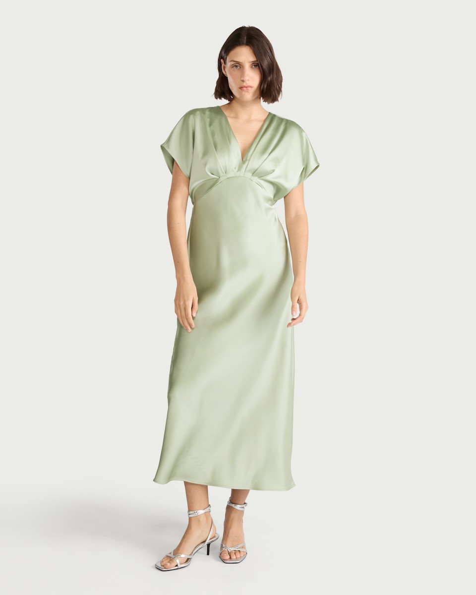 F&F Satin V Neck Midi Dress in Green - Tesco Groceries