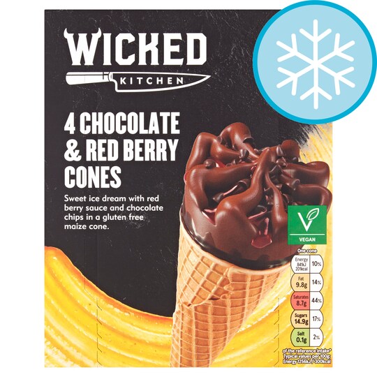 Wicked Kitchen Chocolate & Red Berry Cones 4X120ml - Tesco Groceries