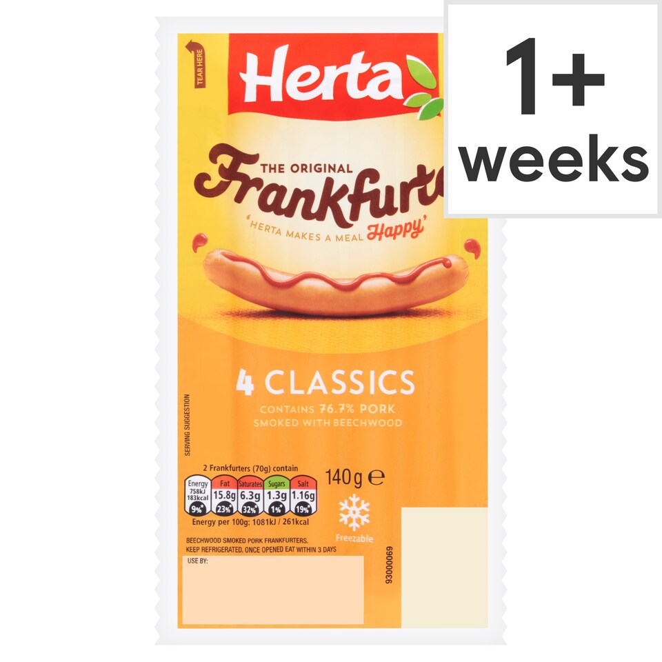 Herta Original Frankfurter Classics 4S 140G - Tesco Groceries
